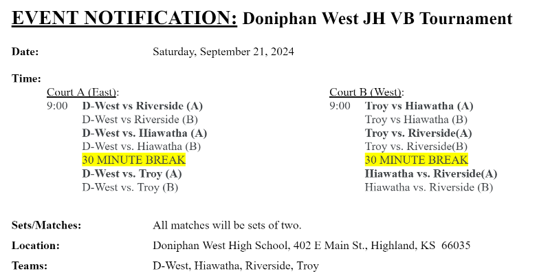 Troy Public Schools - TMS Volleyball Tourney at DWEST - Sat., Sept. 21 ...